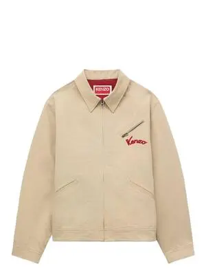Kenzo 'KENZO Varsity' Embroidered Genderless Workwear Blouson In Cotton Light Brown