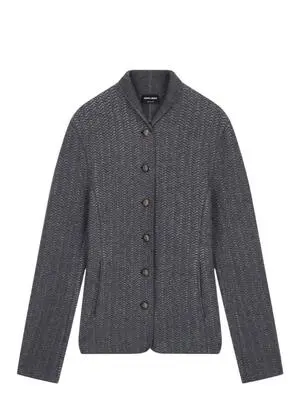 Giorgio Armani Herringbone Cashmere Knit Jacket With Stand Collar - Grey