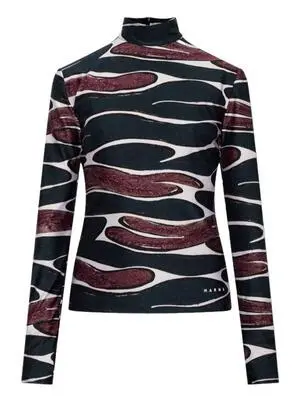 MARNI Black Lycra Top With Crimson Flow Print