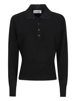 ERMANNO FIRENZE Lace-collar Polo Top Black