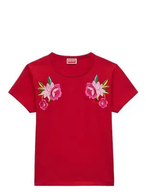 Kenzo Wildflower' Embroidered T-shirt In Cotton - Cinnabar