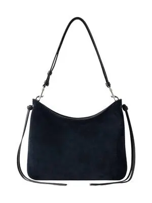 Phoebe Philo Gig Leather-trimmed Suede Shoulder Bag Navy