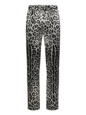 Dolce & Gabbana Dolce Gabbana Leopard Printed Satin Pants - Grey