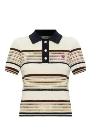 Casablanca Café Striped-pattern Polo Top Neutrals