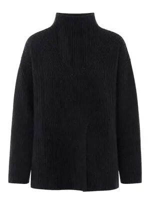 ALPHA STUDIO Stand-up Collar Asymmetrical-split Sweater