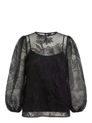 GEMY MAALOUF Embroidered Puff-sleeve Top - Black