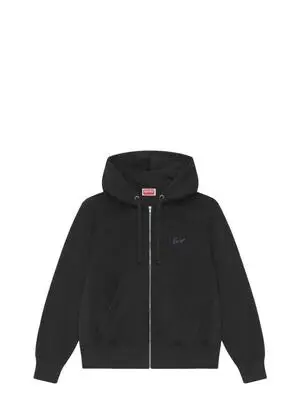 Kenzo Signature' Embroidered Zip-up Hoodie In Cotton - Black