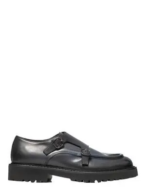 DOUCAL'S Double-buckle Almond Toe Monk Shoes - Black