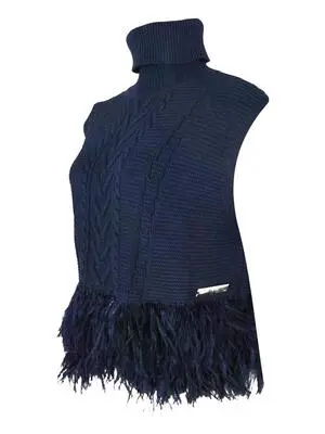 IZAAK AZANEI Cable-knit Feather-trim Sweater - Blue