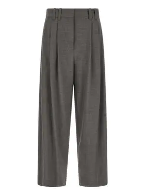 Brunello Cucinelli Tropical Luxury Wool Tailored Trousers With Monili - Grey