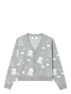 CHOCOOLATE Bear-pattern Intarsia Cardigan - Grey