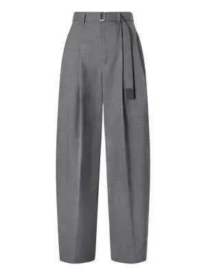 Sacai Belted Pleated Twill Wide-leg Pants - Gray