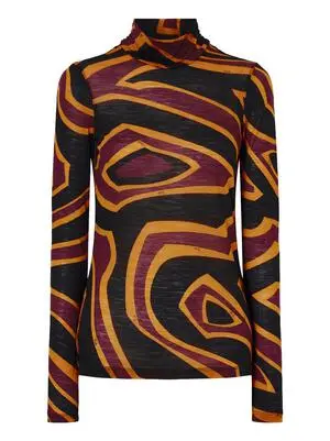 Emilio Pucci Fiammato Printed Wool-blend Jersey Blouse - Multi