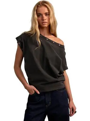 Free People We The Free Off-the-shoulder Billie Tee - Black