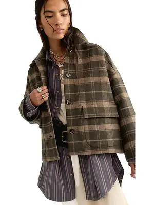 Barbour Myla Checked Wool Coat - Olive