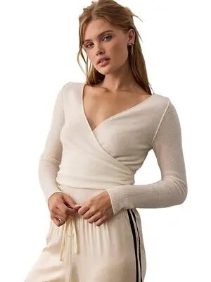 Free People Cashmere Reversible Wrap V-Neck Sweater Cloud Dancer