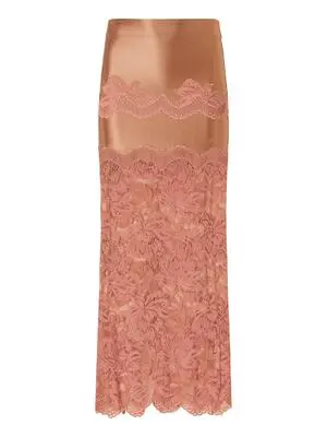Rabanne Lace-trimmed Stretch-satin Midi Skirt - Camel