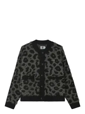 Izzue Leopard-print Brushed Cardigan - Grey