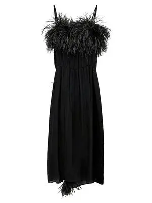 Prada Feather-trim Midi Dress - Black