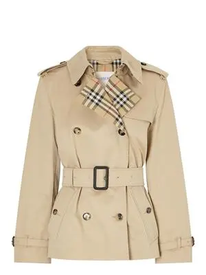 Burberry Double-breasted Belted Checked Cotton-gabardine Trench Coat - Neutrals