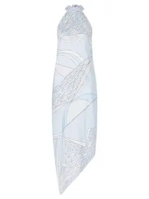 Emilio Pucci Asymmetric Printed Silk-twill Halterneck Midi Dress - Blue