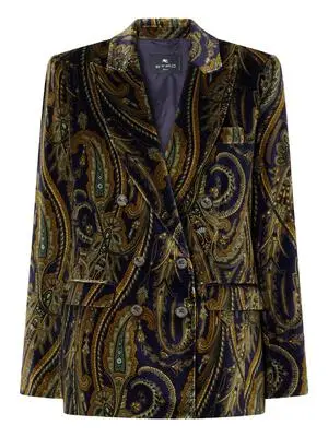 Etro Double-breasted Printed Cotton-blend Velvet Blazer - Multi