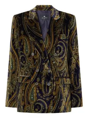 Etro Double-breasted Paisley-print Cotton-blend Velvet Blazer - Multi