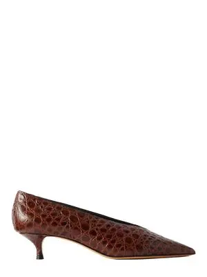 Le Monde Beryl Babouche 40 Croc-effect Leather Pumps - Brown