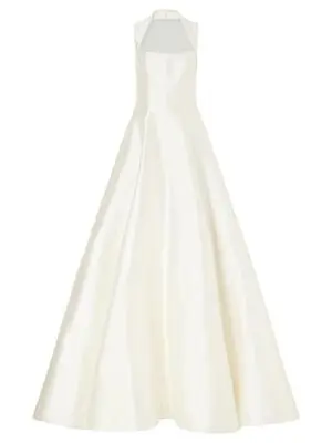 DANIELLE FRANKEL Liz Halterneck Beaded Wool And Silk-blend Twill Bustier Gown - Neutrals