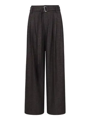 TRIONA Houndstooth Alannah Pleated Merino Wool Trousers