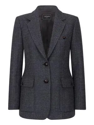 TRIONA Navy Check Una Patch Pocket Merino Lambswool Jacket - Blue