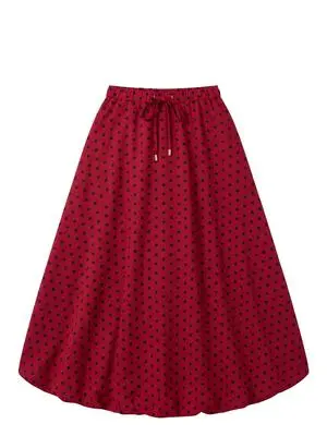 LOUCHE Red Dixie Spot Print Balloon Midi Skirt - Wine