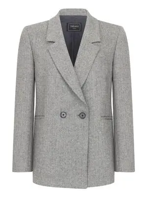 TRIONA Herringbone Colleen Oversized Lambswool Blazer - Grey