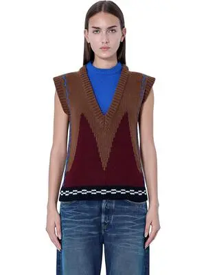 Marni Geometric Knit Sleeveless Vest - Brown