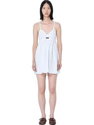 Miu Miu Slubbed Poplin And Eyelet Lace Mini Dress - White