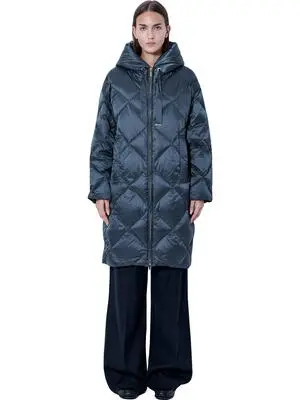 Max Mara Quilted Hooded Coat - Blue