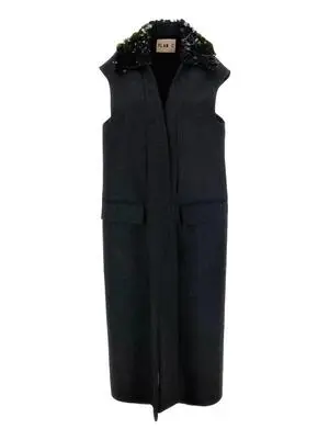 Plan C Sequin-embellished Sleeveless Coat - Grey