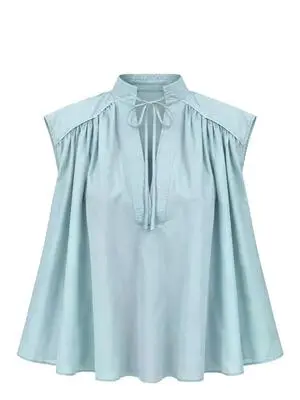 SEMICOUTURE Rachel Gathered Tie-neck Blouse - Blue