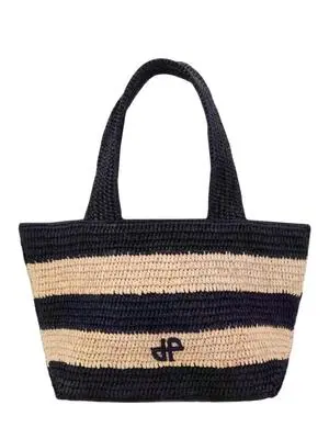 PATOU Trapeze Striped Woven Tote Bag - Black