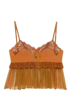 CHLOÉ Lace-trim Pleated Silk Blouse