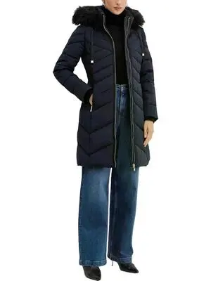 MORGAN Faux-fur Trim Quilted Jacket - Blue