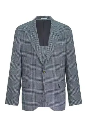 Brunello Cucinelli Comfort Wool And Cashmere Prince Of Wales Flannel Deconstructed Blazer With Metal Buttons - Blue