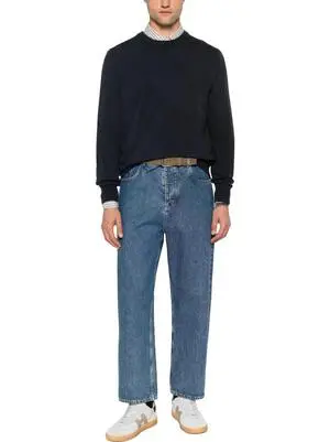 Marc O'polo Crew-neck Embroidered-logo Sweater - Blue