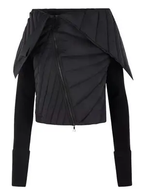 YEHUAFAN Off-shoulder Quilted Jacket - Black