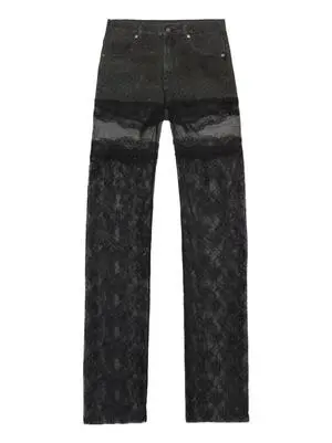 Blumarine Lace-panelled Rhinestone-embellished Jeans - Black