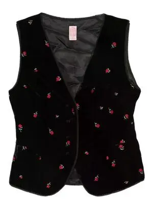 FETICO Rose-embroidered Velvet Gilet