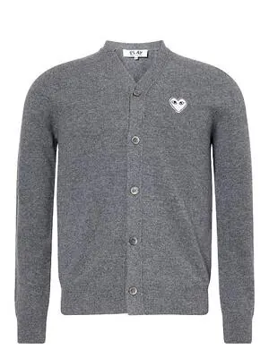Play Comme Des Garcon Heart Motif-logo Wool Cardigan - Grey