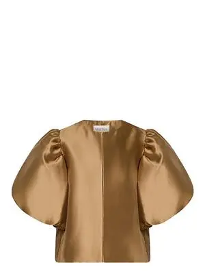 MALINA Cleo Puff-sleeve Satin Blouse - Camel