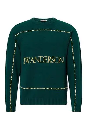 JW Anderson Embroidered-logo Crewneck Wool Jumper - Pine