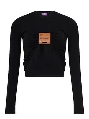 JEAN PAUL GAULTIER Leather Tag Long-sleeve Stretch-jersey Top - Black